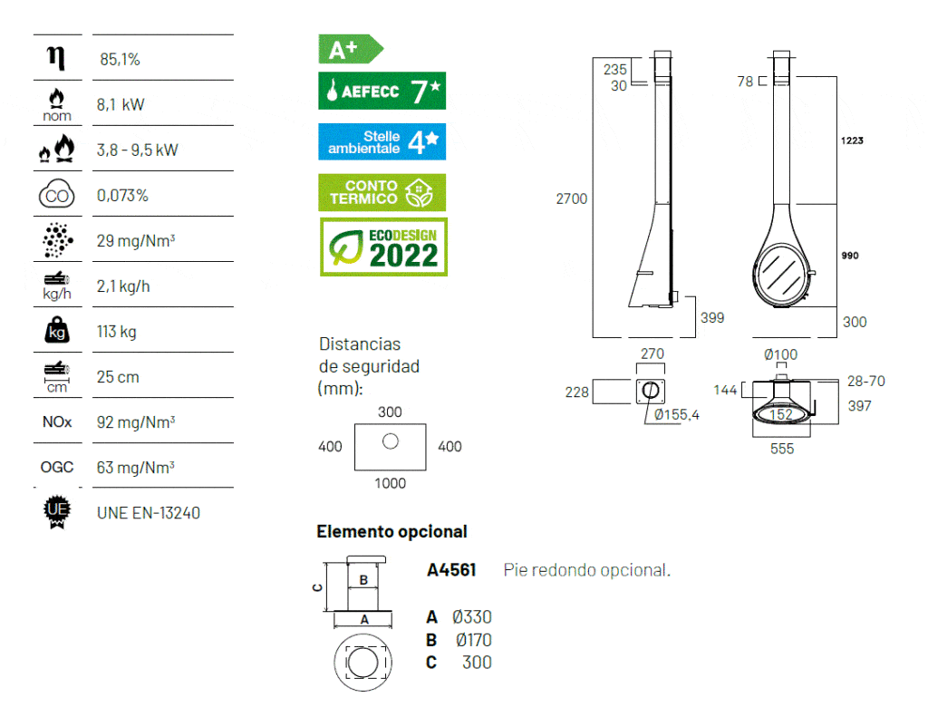 Rocal DROP - Poêle à bois suspendu design